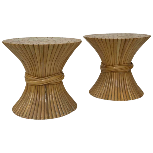 Set Van 2 Vintage Side Tables In Wheat Sheaf Shape Mcguire | Salontafel ...