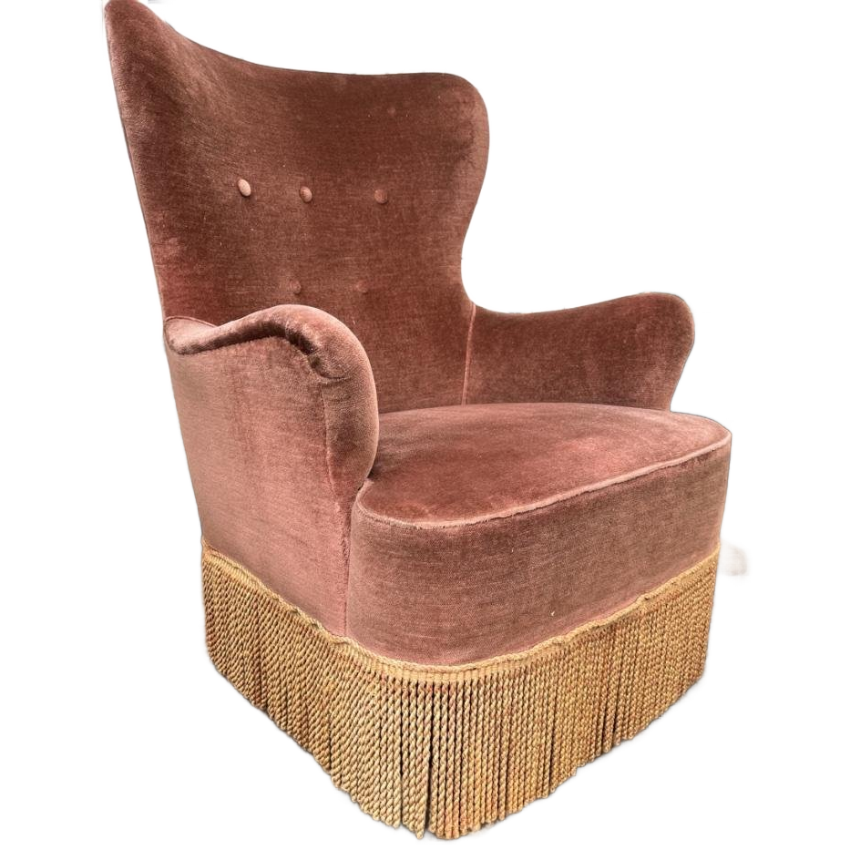 Vintage Fauteuil Velours Roze bij Reliving