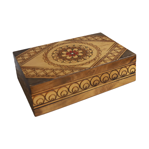 Bekijk Vintage Houten Doos Versierd Met Bloem, Polen '70 op Reliving