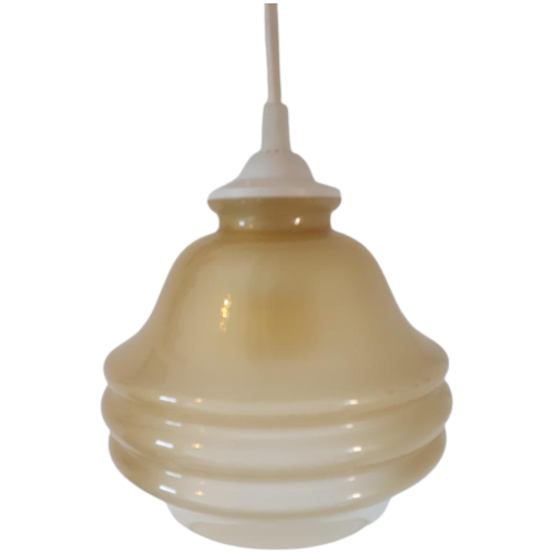 Bekijk Vintage Hanglamp Glazen Hanglampje Okergele Lamp op Reliving