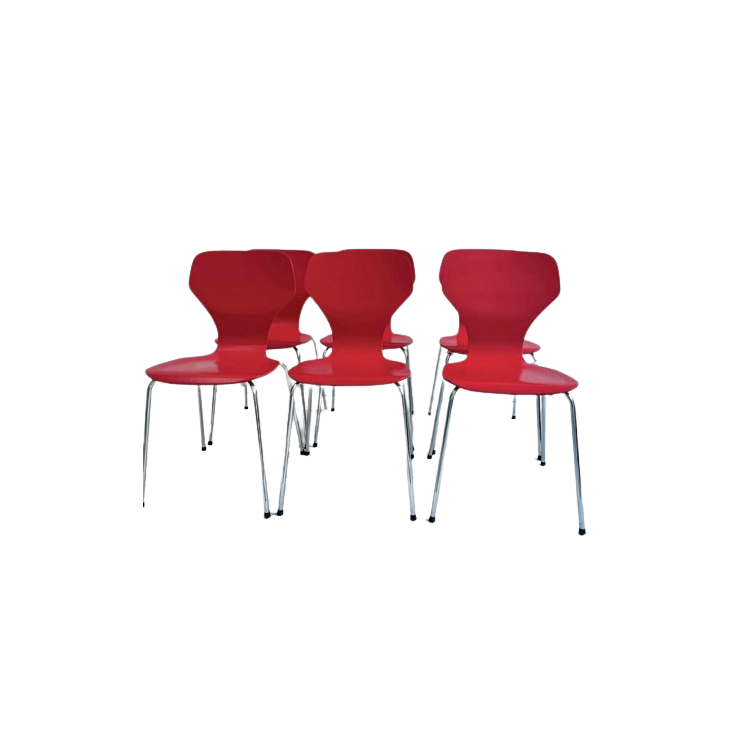 Mid-Century Phoenix Denmark Eetkamerstoel Metaal Rood bij Reliving