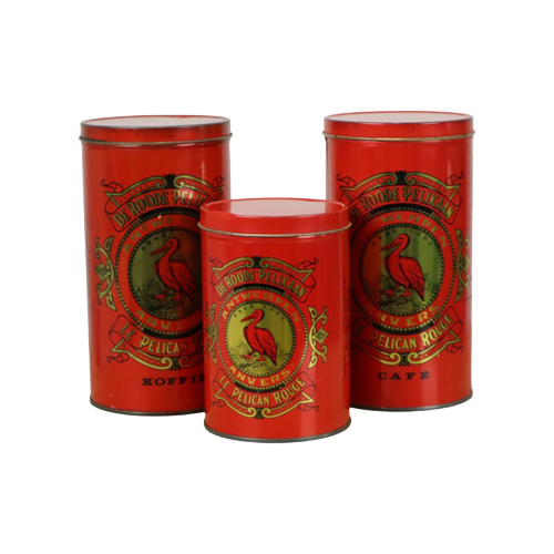 Bekijk Vintage De Roode Pelikaan Koffie Blik Pelican Rouge Set Van 3 ...