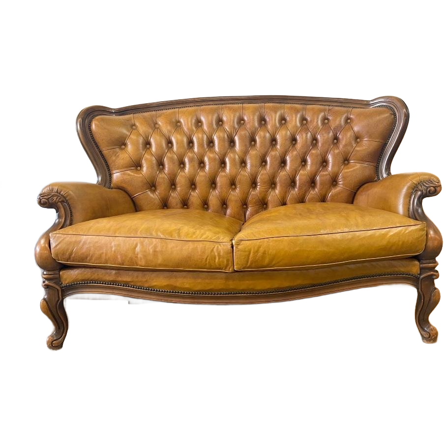 Vintage 2-Zitsbank Leather Yellow bij Reliving