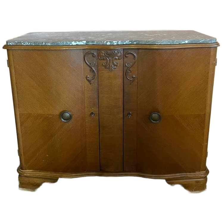 Bekijk Vintage Houten Commode Met Lades En Een Marmeren Blad op Reliving