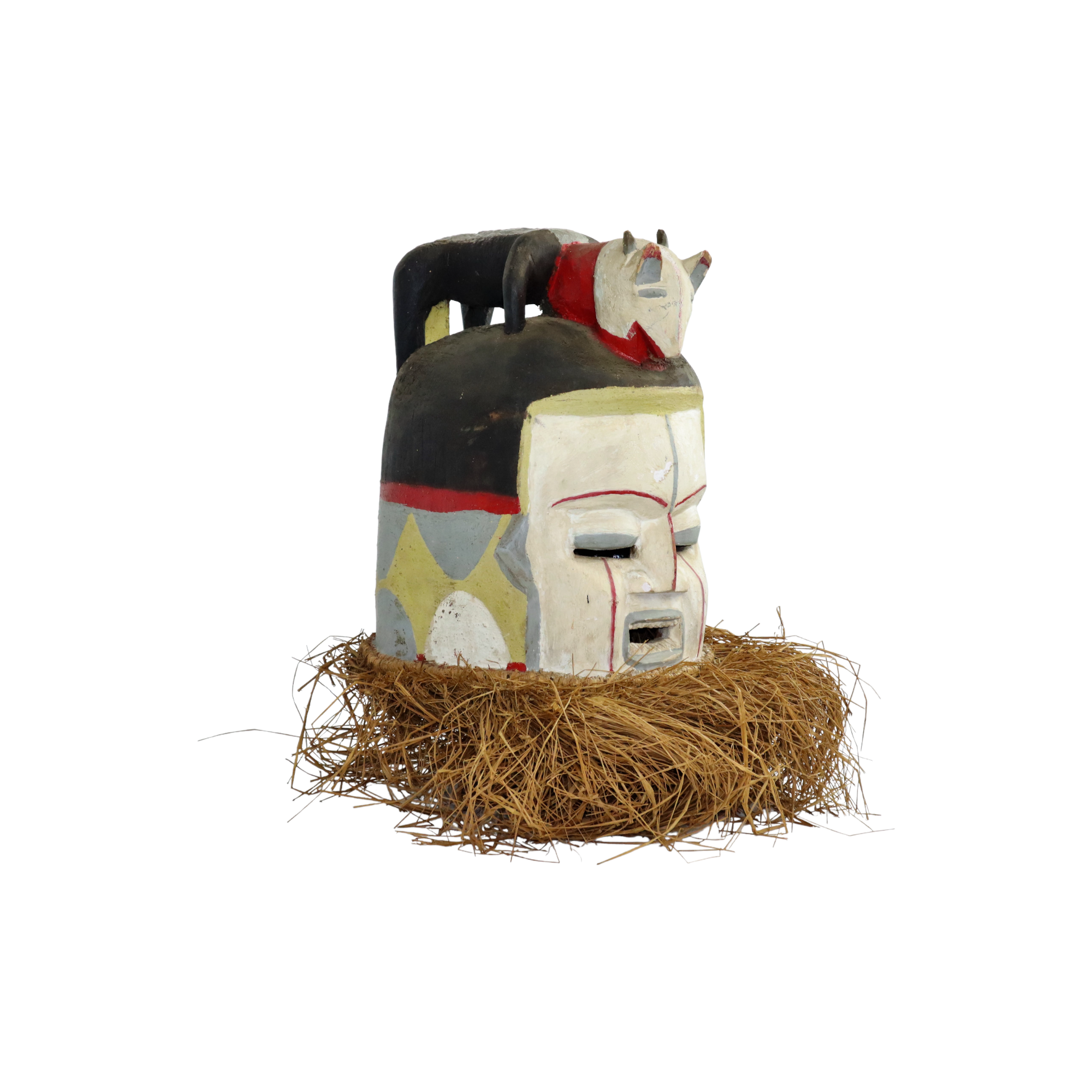 Bekijk Vintage Afrikaans Masker Stamhoofd Mythisch Wezen Pigment Stro ...
