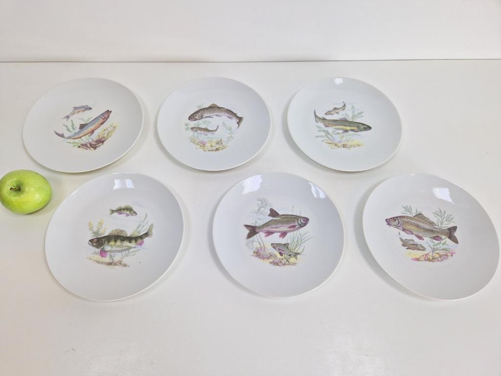 Bekijk Vintage Kahla 6 Borden Vis Servies Germany Porselein Ddr '60 | Kerst op Reliving