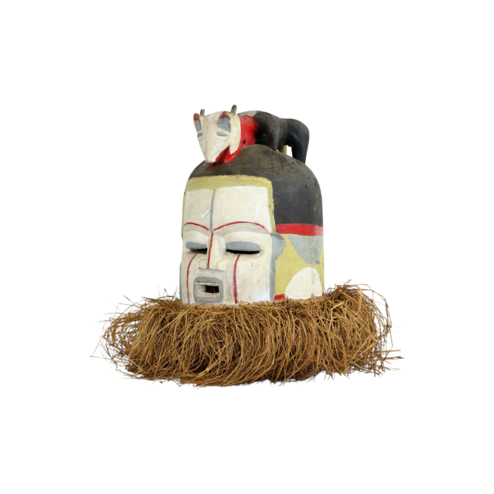 Bekijk Vintage Afrikaans Masker Stamhoofd Mythisch Wezen Pigment Stro ...