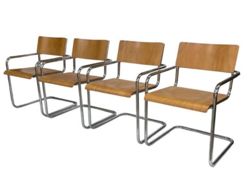 Bekijk Vintage Set Van Vier Buisframe Stoelen Hout Jaren 80 Design ...