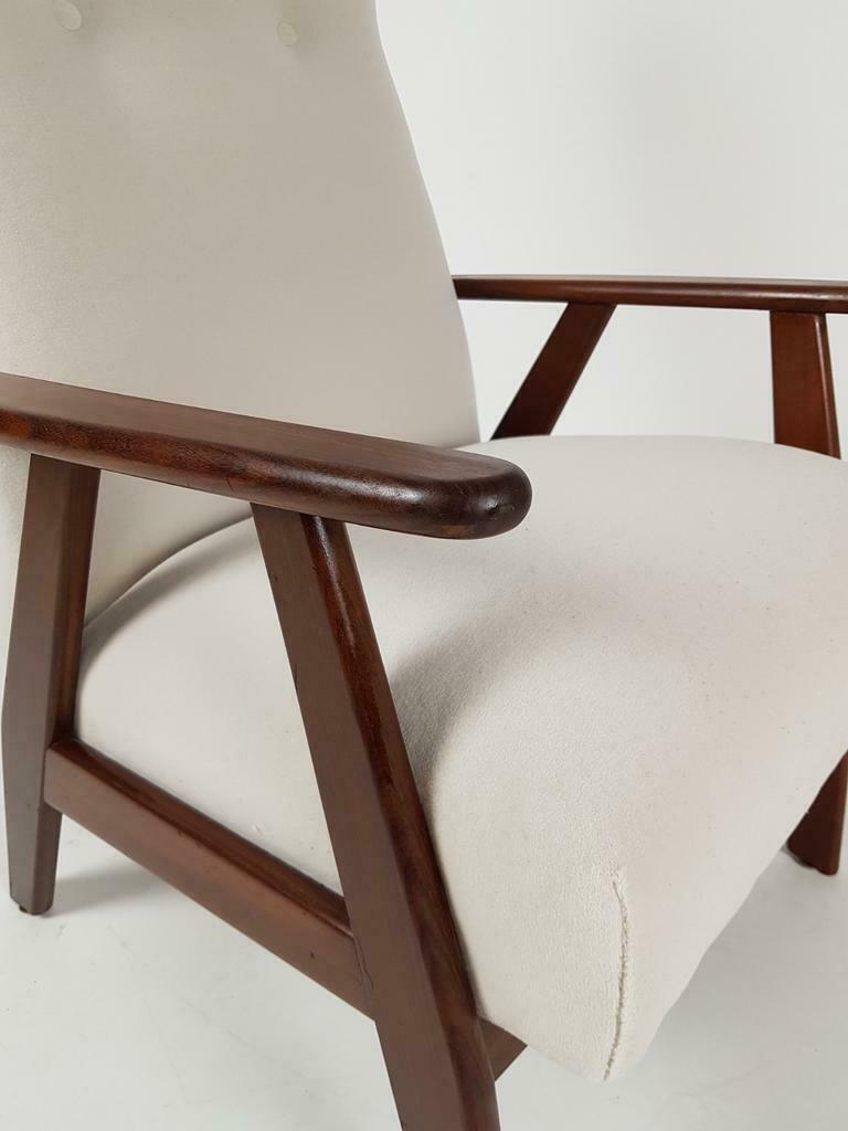Bekijk Vintage Fauteuil Crème Teak | Wollen Stof Nieuw op Reliving