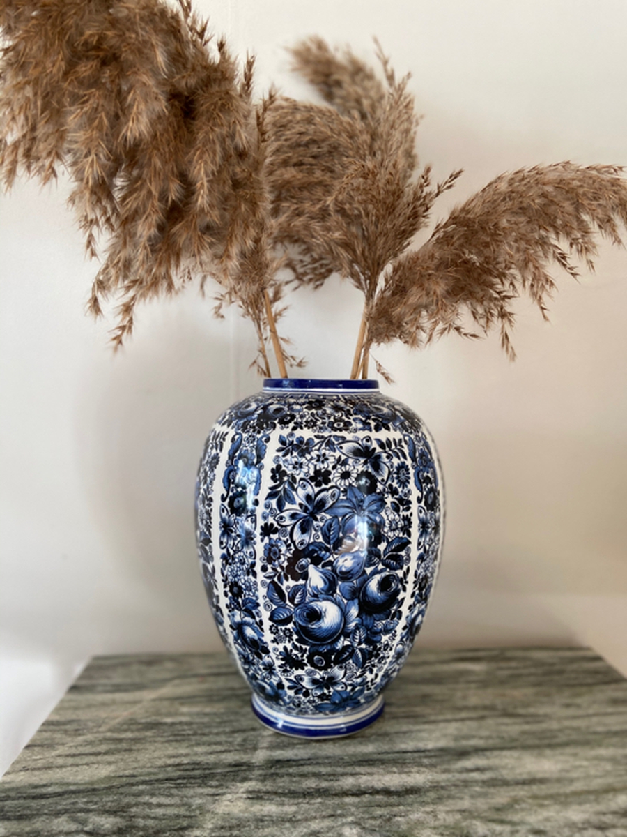 Bekijk Delfia Vaas Groot Antiek Vintage Blauw Wit op Reliving