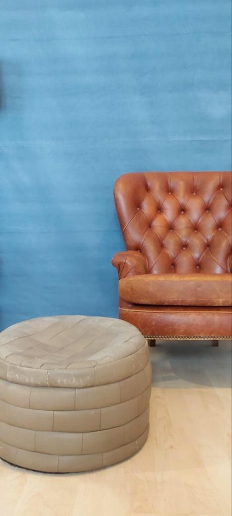 Bekijk Vintage Leren Lapjes Poef, Poefje, Zitzak op Reliving