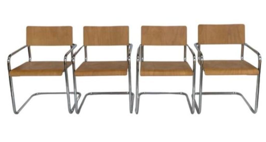 Bekijk Vintage Set Van Vier Buisframe Stoelen Hout Jaren 80 Design ...