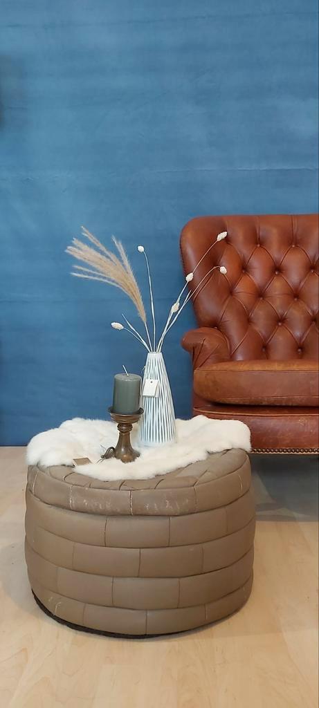 Bekijk Vintage Leren Lapjes Poef, Poefje, Zitzak op Reliving